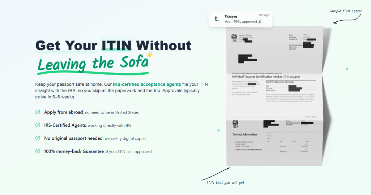 Taxsym | Apply for a US ITIN Online - No Passport Mailing Required